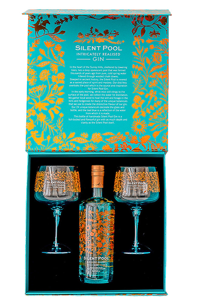 Buy the Silent Pool Gin & Copa Glasses Gift Set Online from Hic!